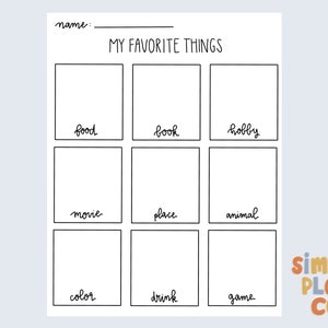 My Favorite Things, Printable Online Learning Worksheet, Kid's School ...