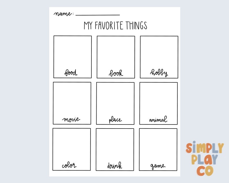 My Favorite Things, Printable Online Learning Worksheet, Kid's School ...