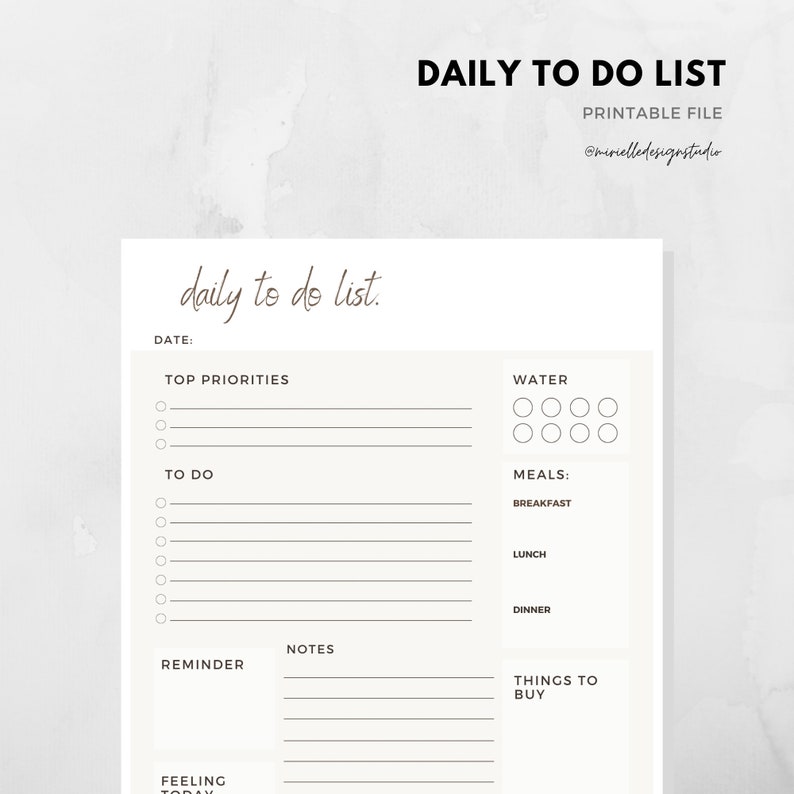 Daily to Do List Printable Checklist | Daily Planner | Minimalist ...
