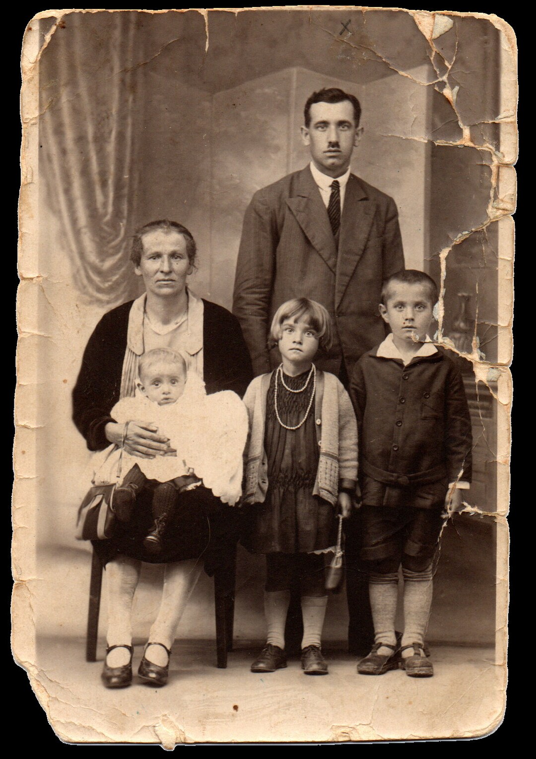 Vintage Digital Photo 1930s Family With Three Children Staring Download ...