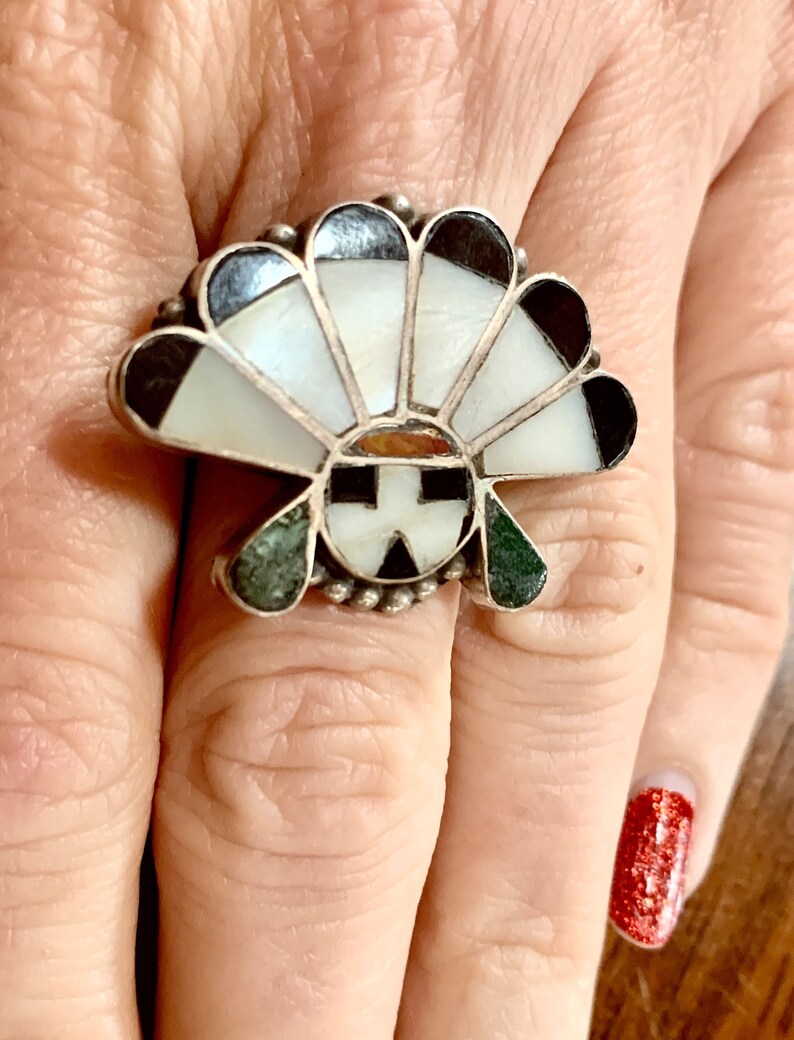 Vintage Zuni Sterling Silver Sun Face Ring With Multi Stone - Etsy