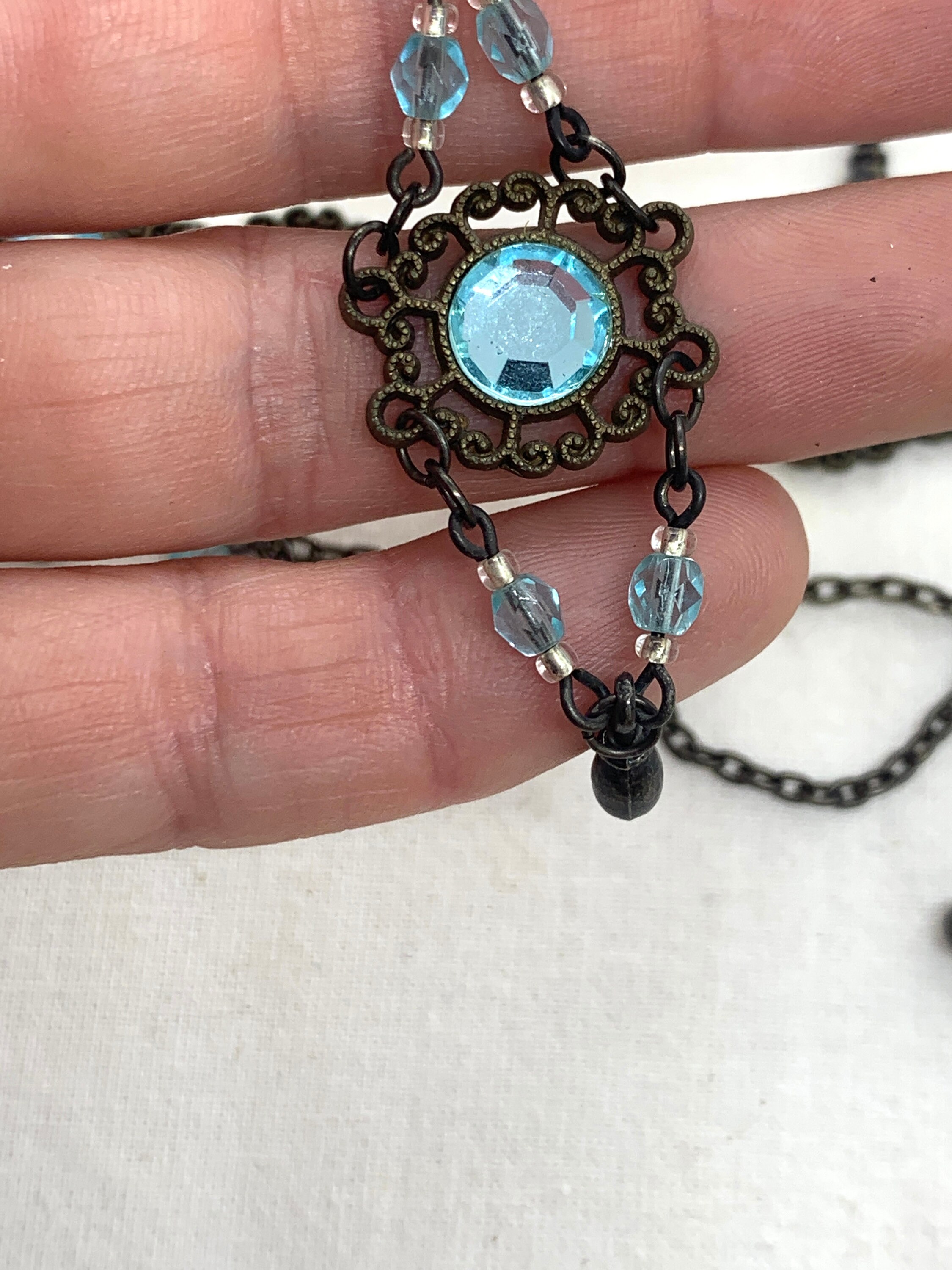 Beautiful Vintage Boho Gypsy Medieval Jewelry Set With Light Blue Gems ...