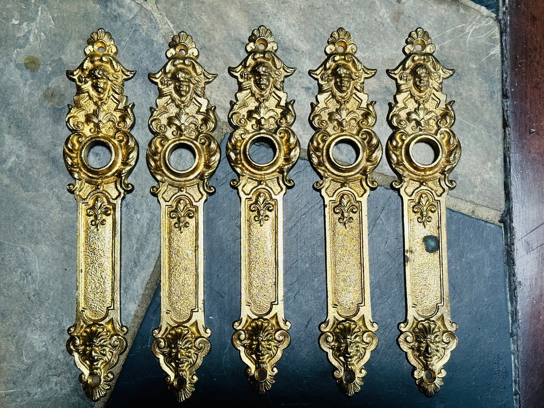 Victorian Brass Door Knob Back Plate With Cherub and Green Man - Etsy