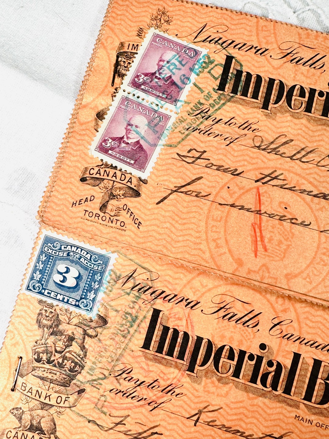 15 Vintage 1952 Imperial Bank of Canada Cheques for Wages With Tax ...