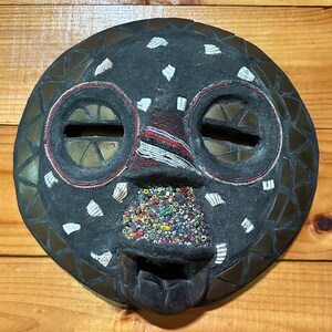 Large African Mask With Black Wood Beads Brass Inlay - Etsy