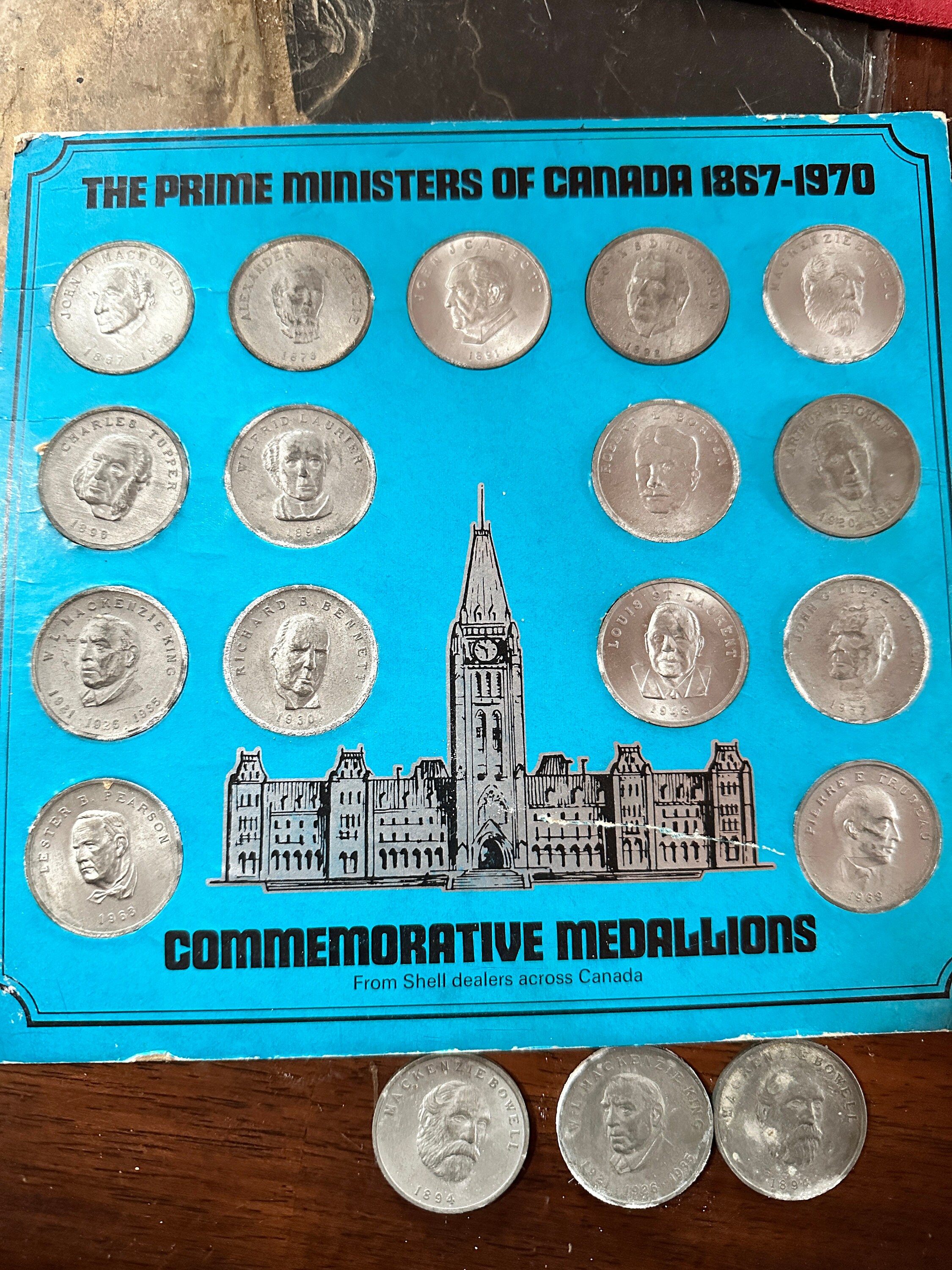 Prime Ministers of Canada Shell Medallions on Board Full Set With ...