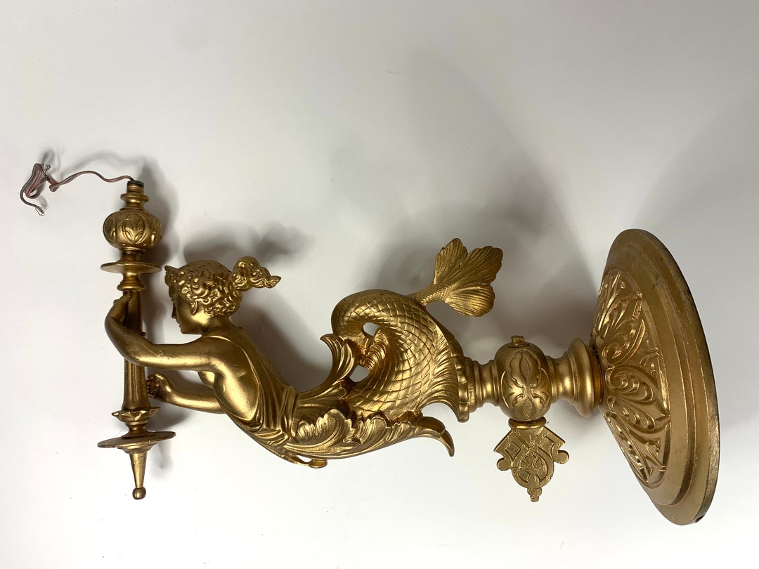 Victorian Brass Mermaid Wall Light Fixture Lamp Wall Sconce ...