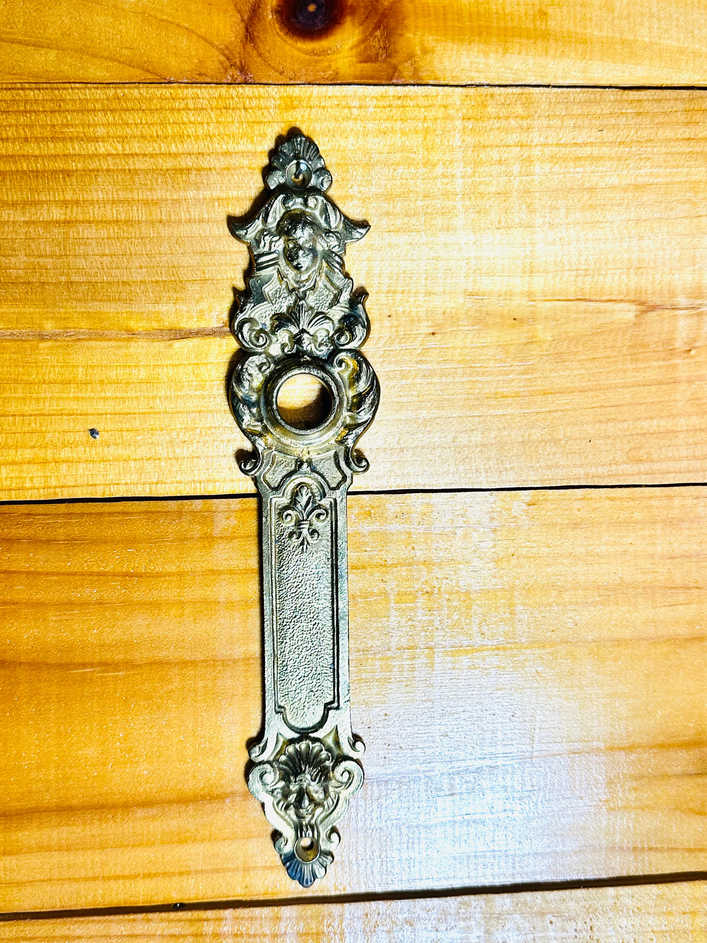 Victorian Brass Door Knob Back Plate With Cherub and Green Man - Etsy