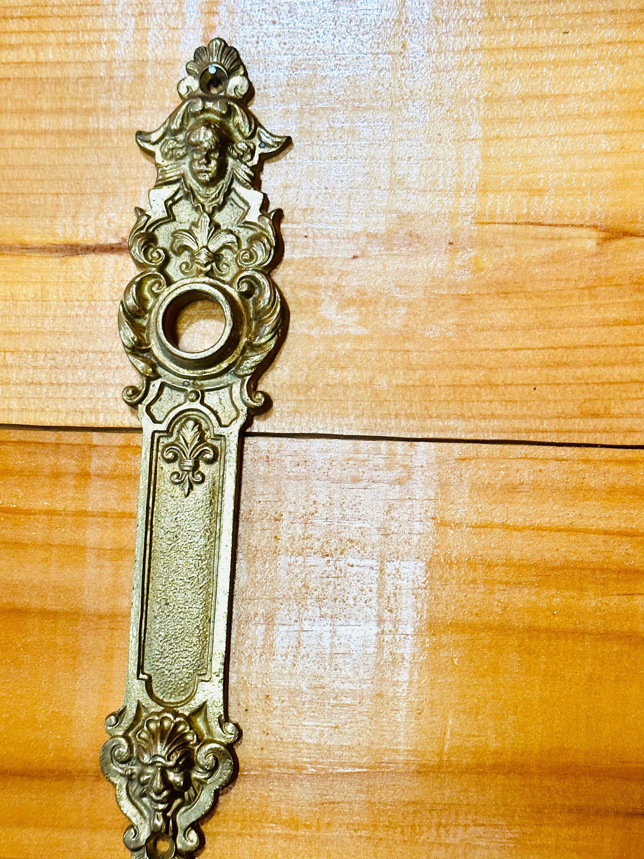 Victorian Brass Door Knob Back Plate With Cherub and Green Man - Etsy