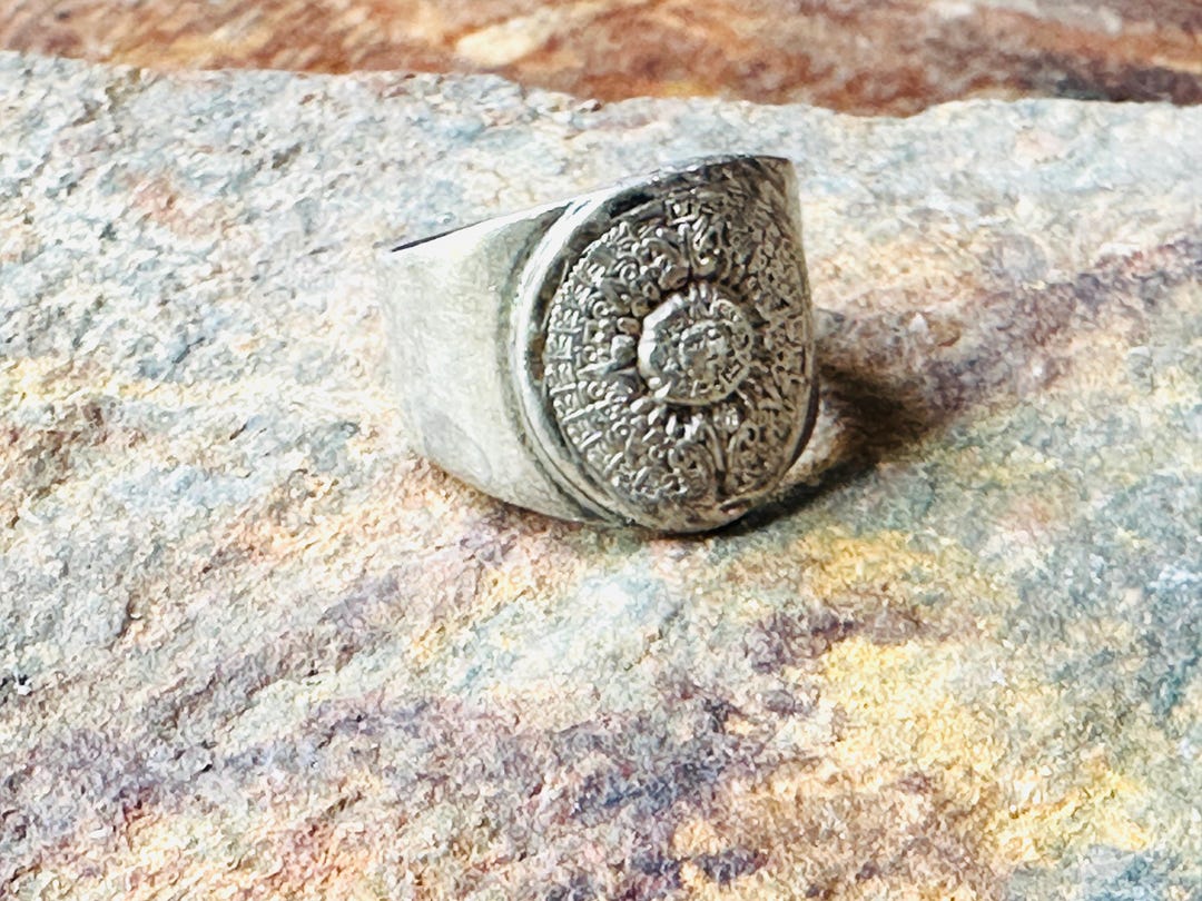 Vintage Mexican Aztek Sun God Sundial Sterling Silver 925 Ring Size 7 1 ...