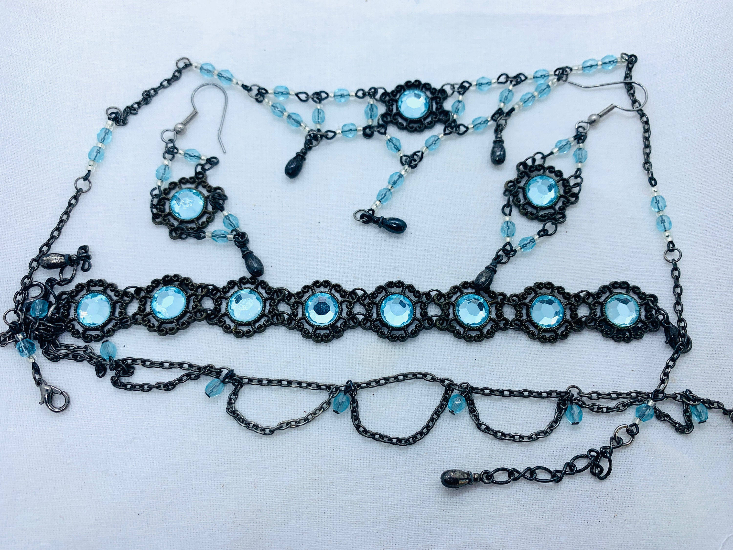 Beautiful Vintage Boho Gypsy Medieval Jewelry Set With Light Blue Gems ...