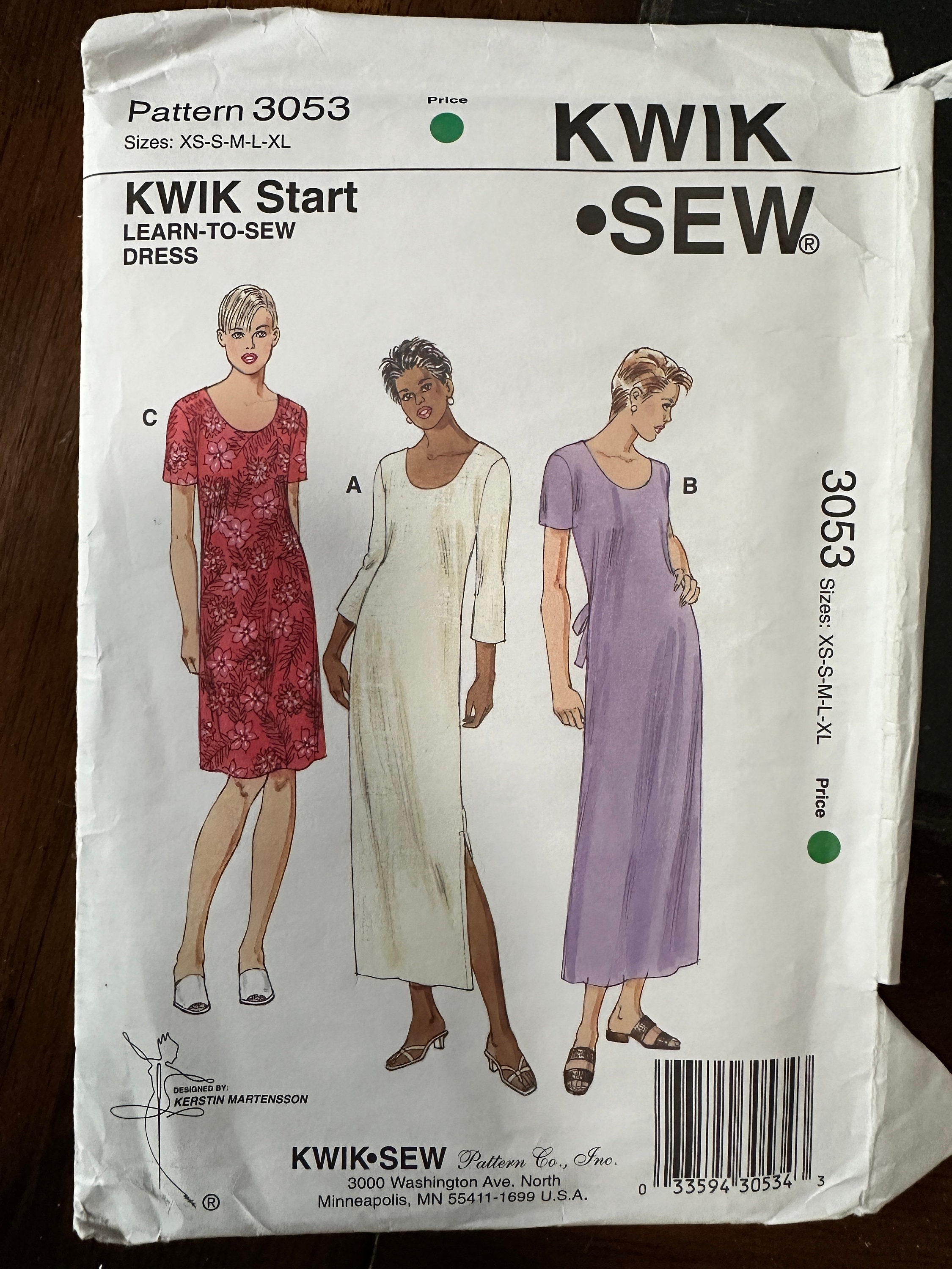 Adult Women's Kwik Sew Dress Pattern 3053 Size XS-XL Learn to Sew ...