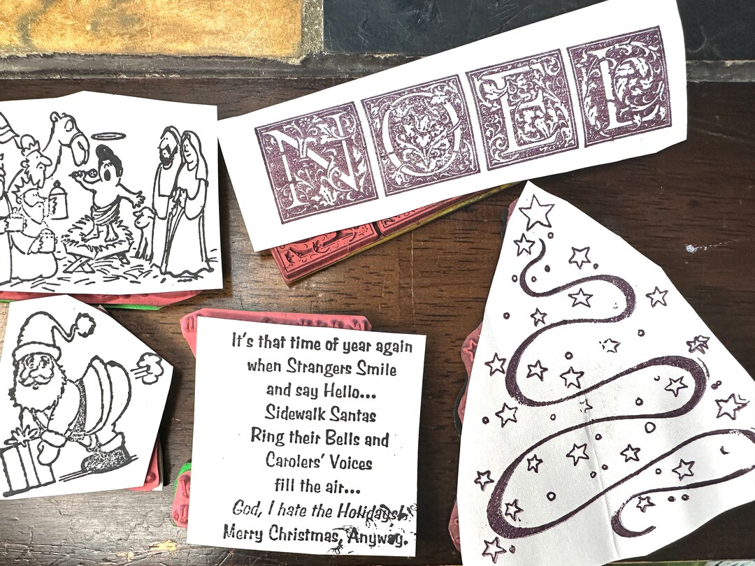 5 Christmas Fun and Classic Rubber Stamps Unmounted Tree Noel Funny ...