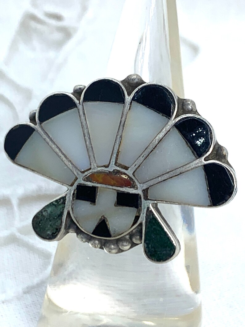 Vintage Zuni Sterling Silver Sun Face Ring With Multi Stone - Etsy