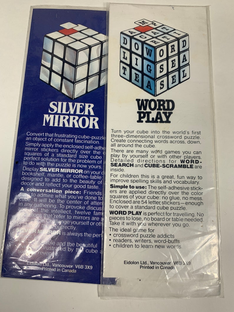 Vintage Rubik's Cube Stickers Mirror and Word Play Alphabet Restyle ...