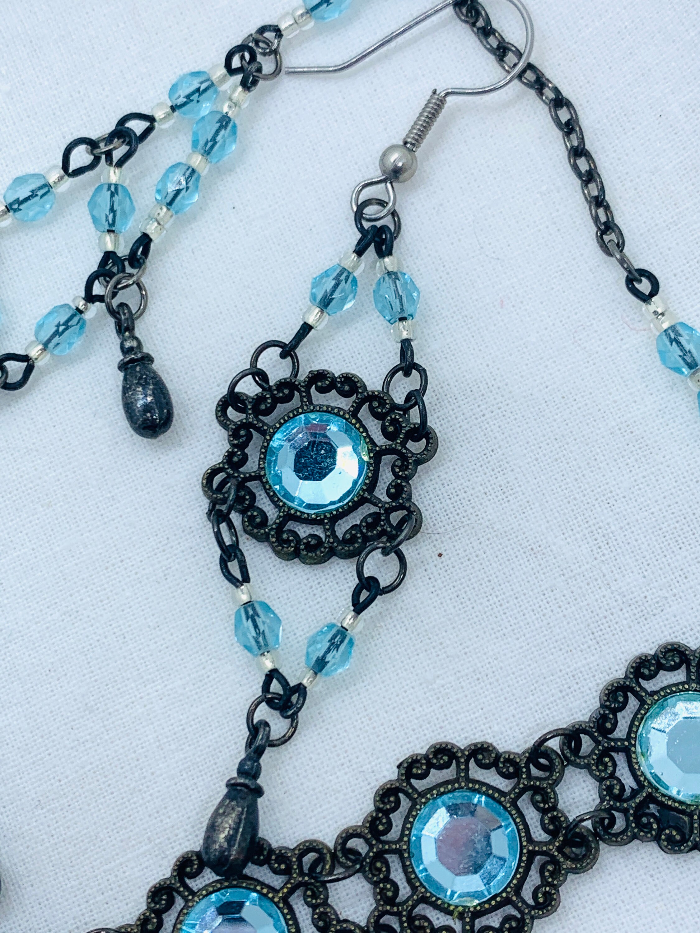 Beautiful Vintage Boho Gypsy Medieval Jewelry Set With Light Blue Gems ...