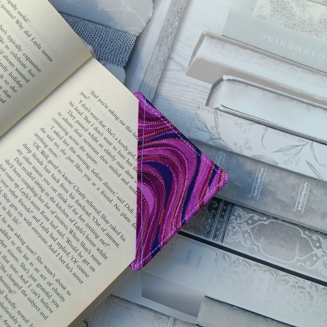 Fabric Corner Bookmark: Purple Waves Pattern, Reusable Book Lover Gift ...