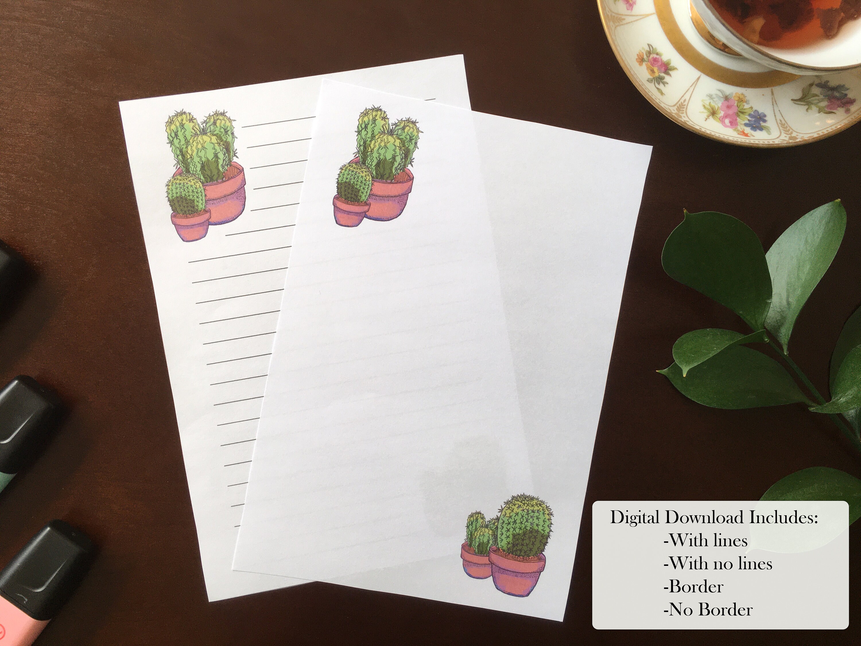 A5 Printable Cactus Digital Paper, Instant Download Stationary Sheets ...