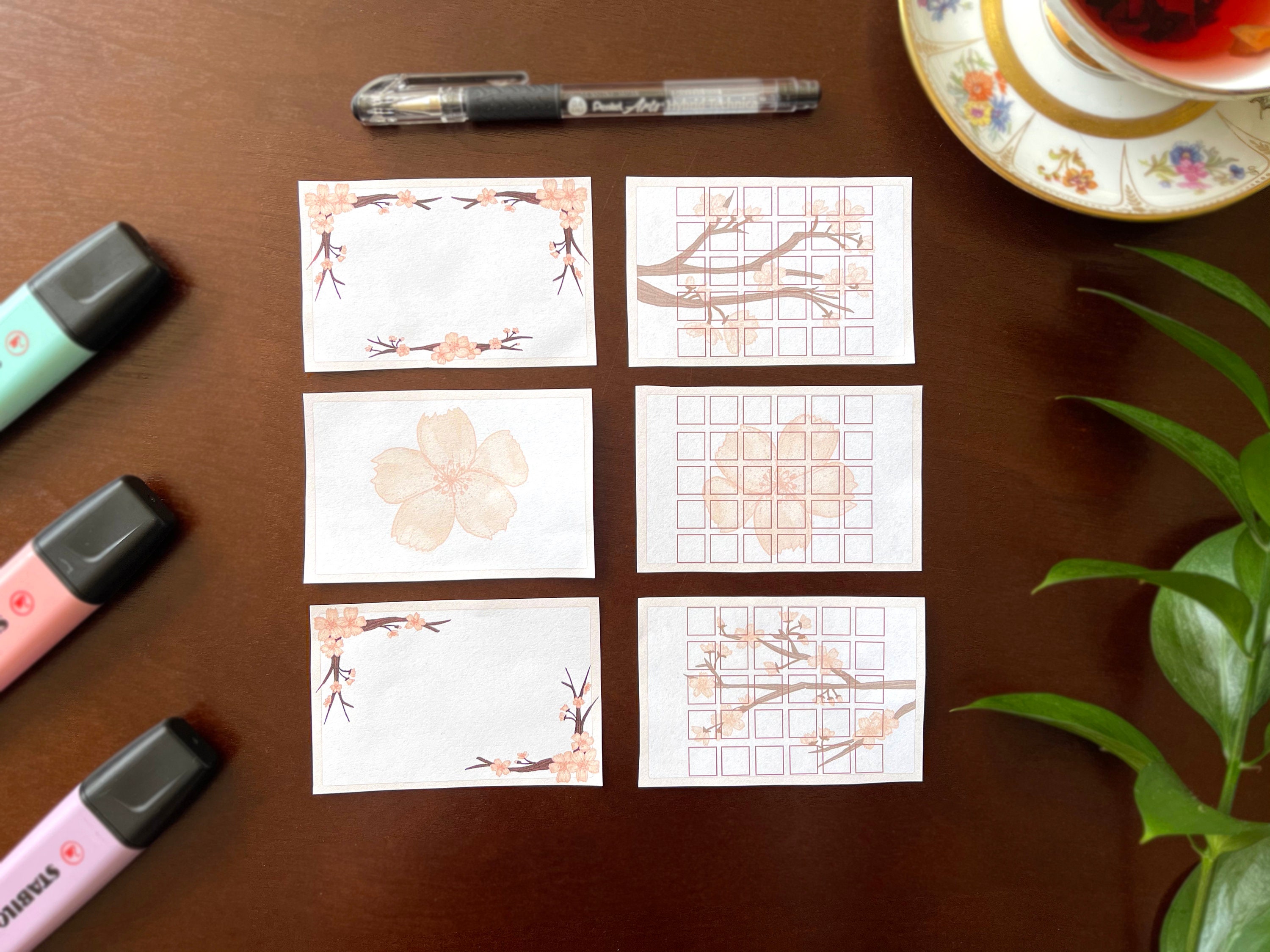 Printable Pink Cherry Blossom Flower Digital Note Set, Instant Download ...