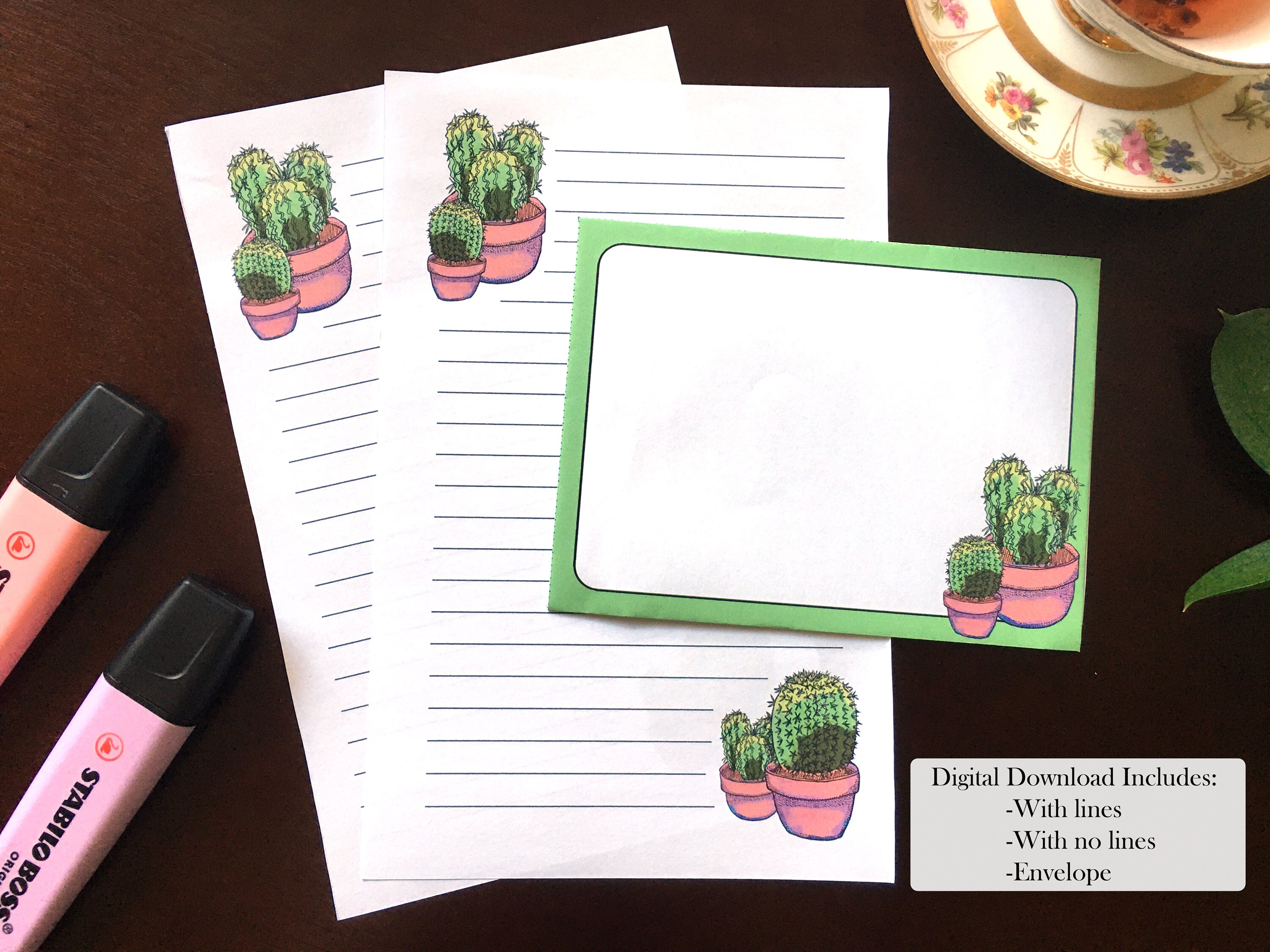Cactus Digital Letter Set, Instant Download Stationary Sheets for ...