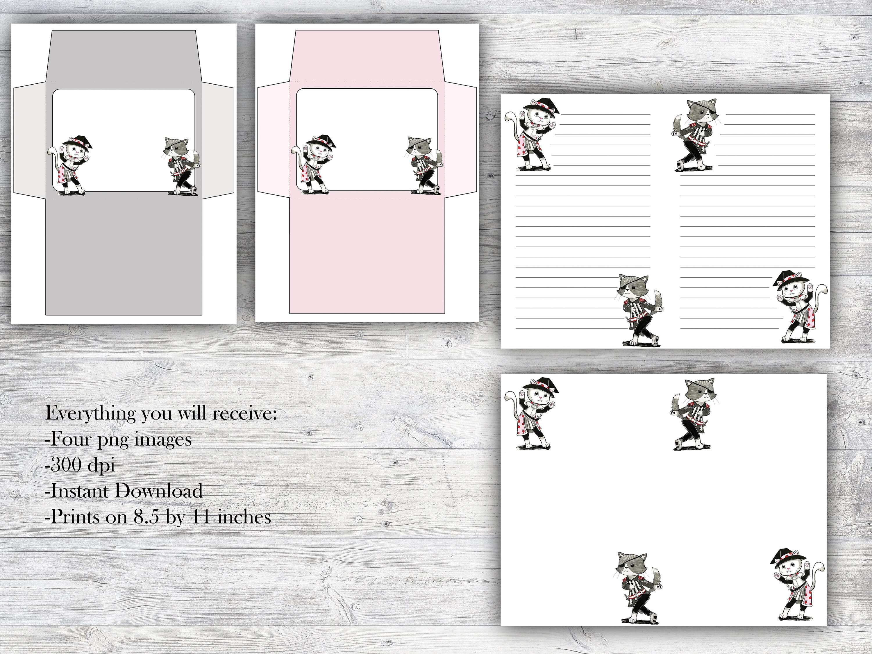 Printable Cute Cat Instant Download Stationary Sheets for Letter ...