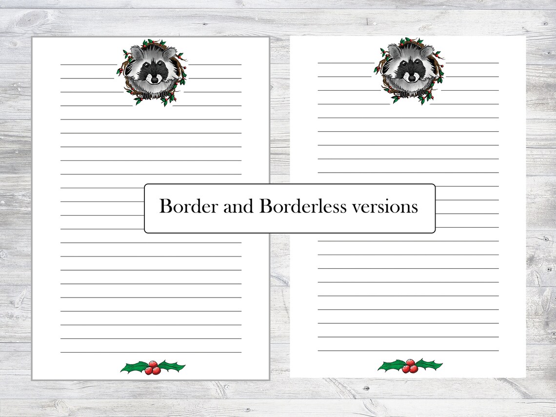 A5 Printable Holiday Raccoon Digital Paper, Instant Download Stationary ...