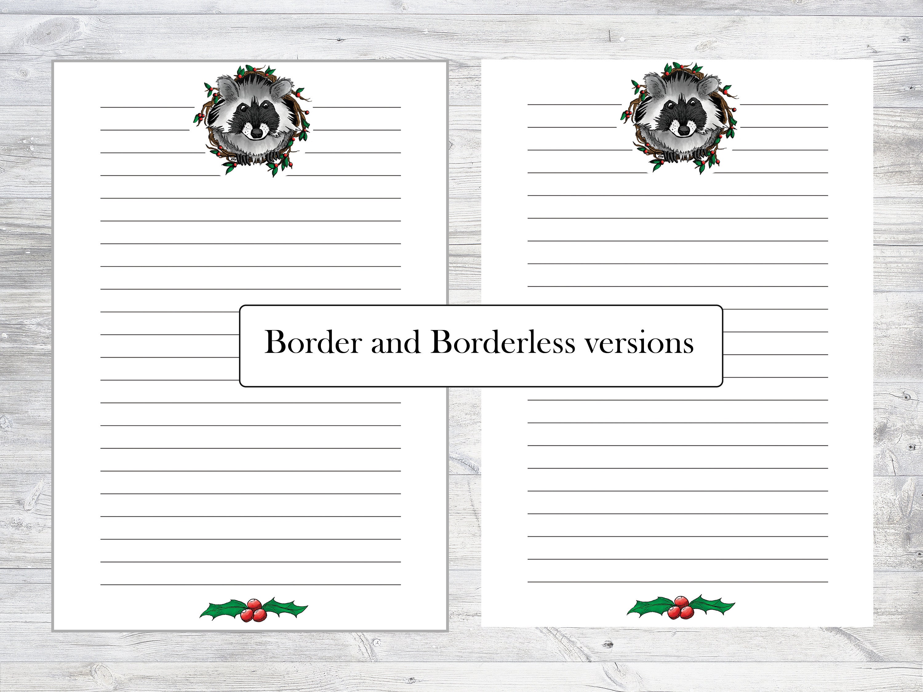 A5 Printable Holiday Raccoon Digital Paper, Instant Download Stationary ...