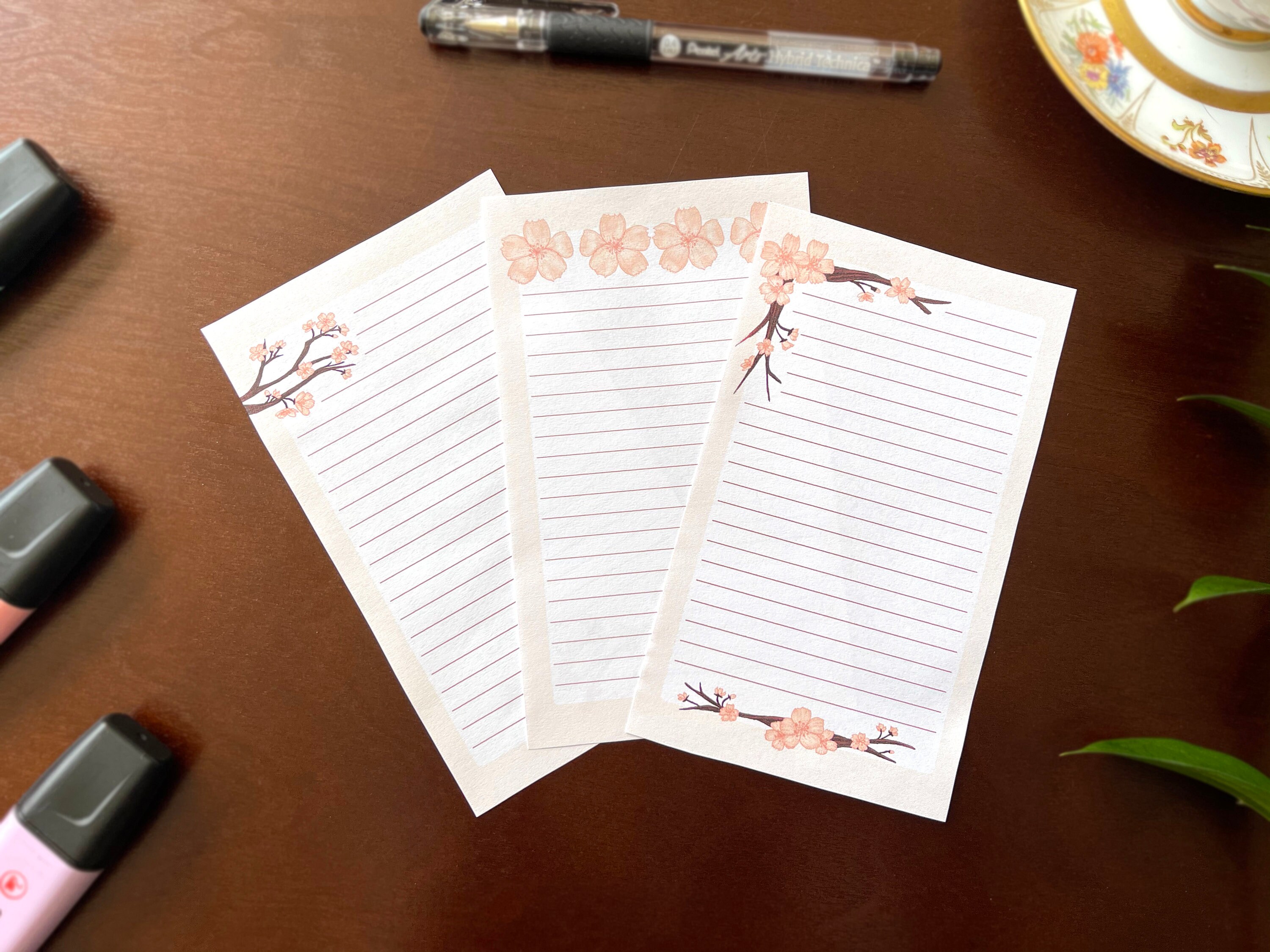 Printable Pink Cherry Blossom Flower Digital Note Set, Instant Download ...