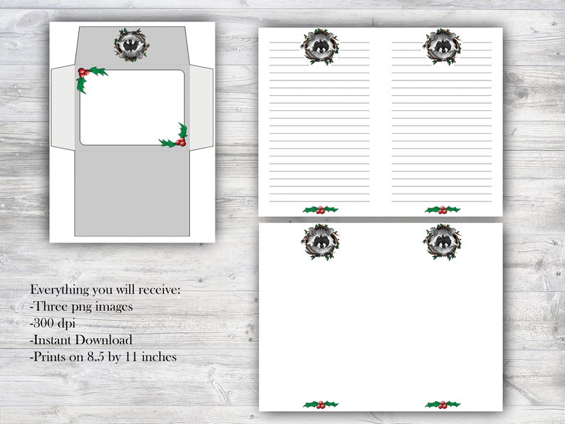 Printable Holiday Raccoon Digital Letter Set, Instant Download ...