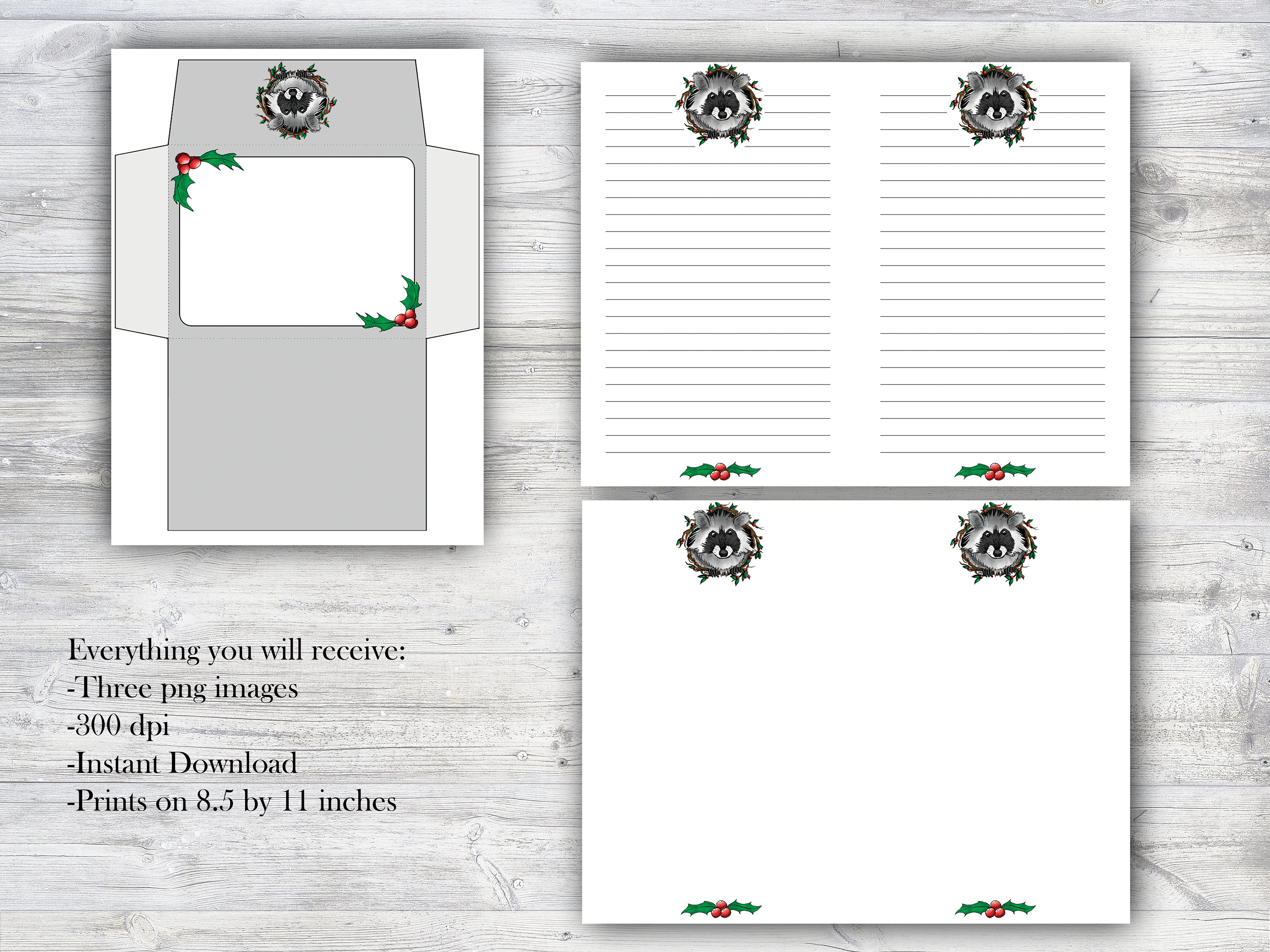 Printable Holiday Raccoon Digital Letter Set, Instant Download ...