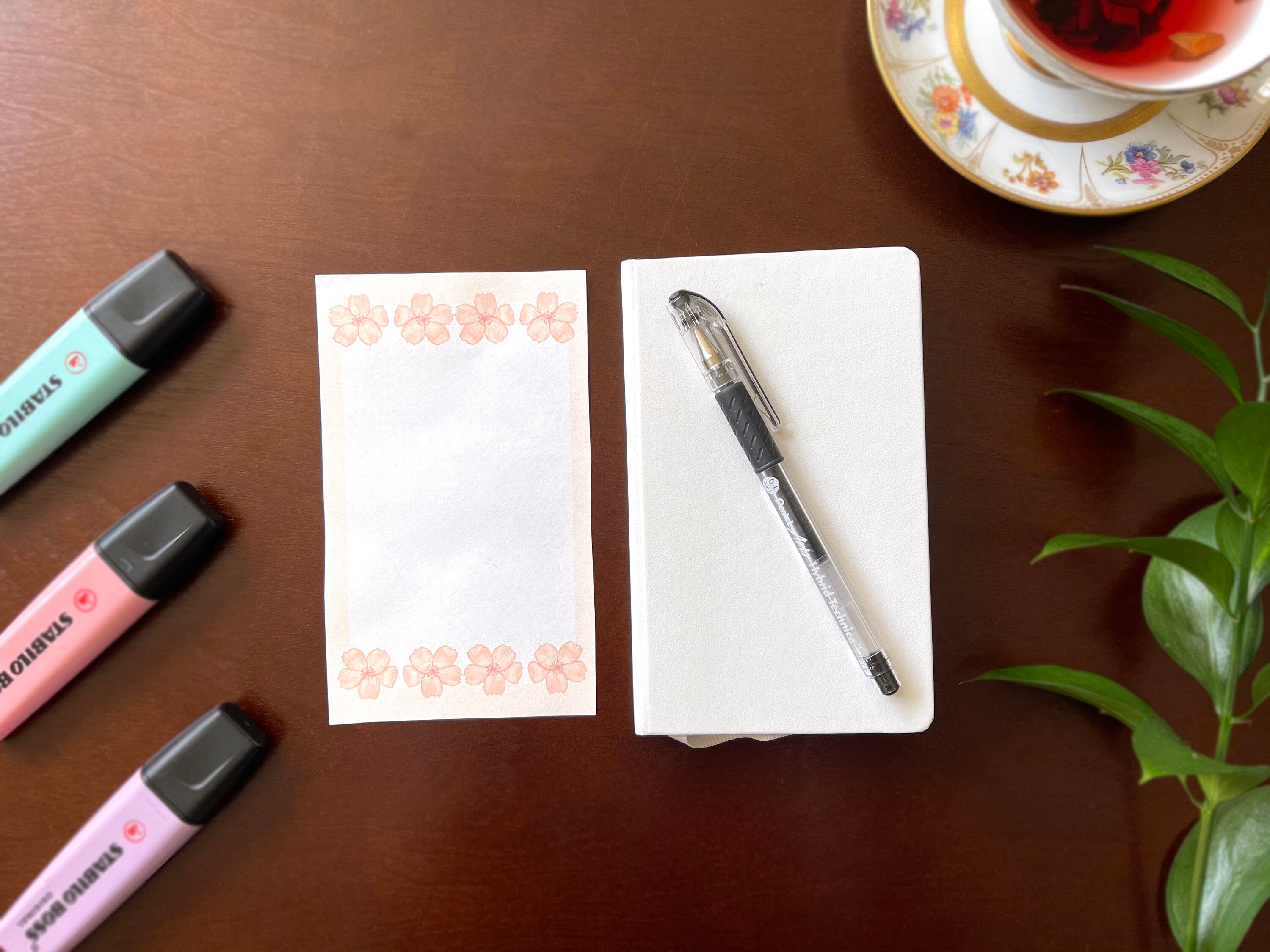 Printable Pink Cherry Blossom Flower Digital Note Set, Instant Download ...