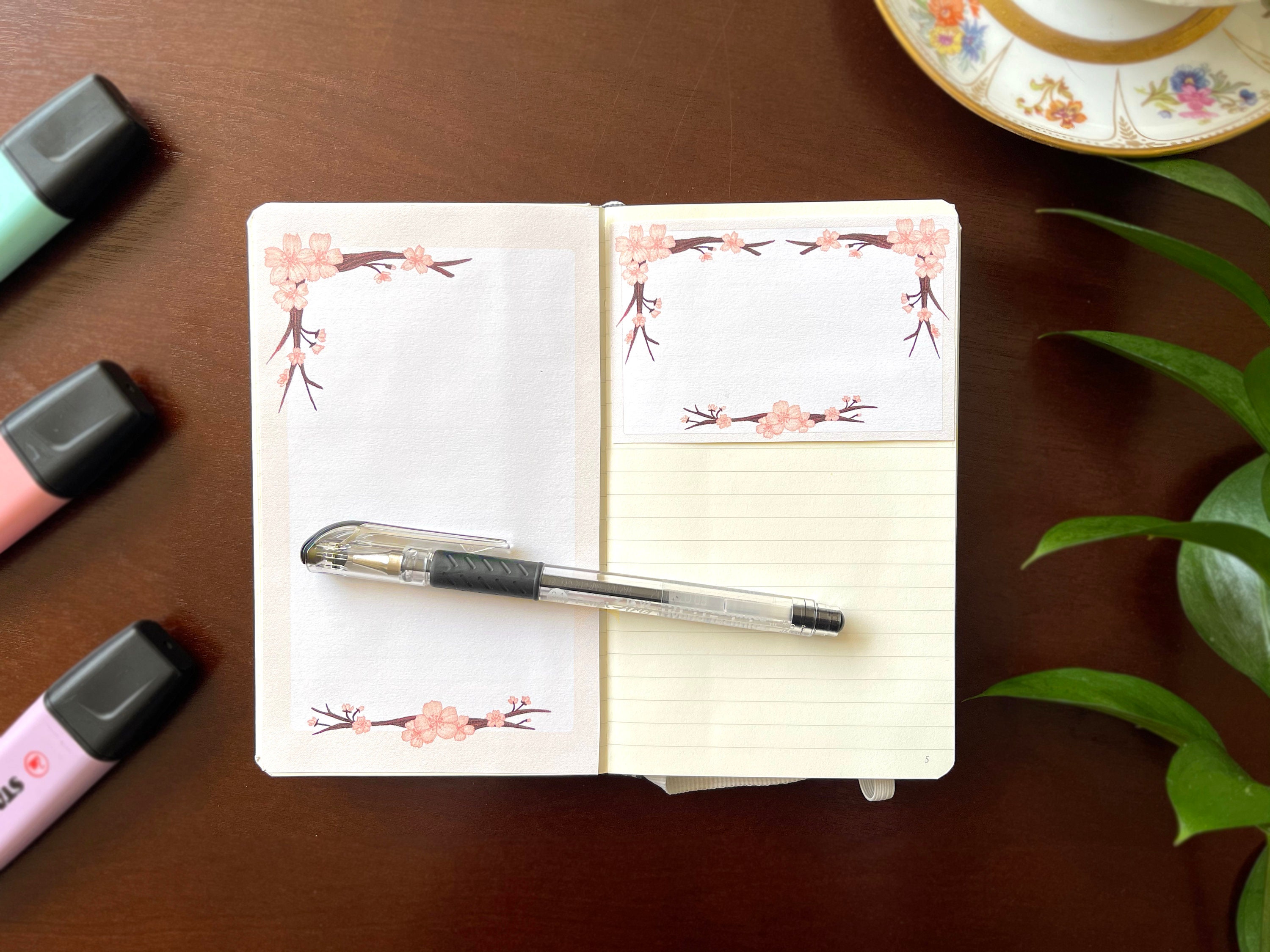 Printable Pink Cherry Blossom Flower Digital Note Set, Instant Download ...