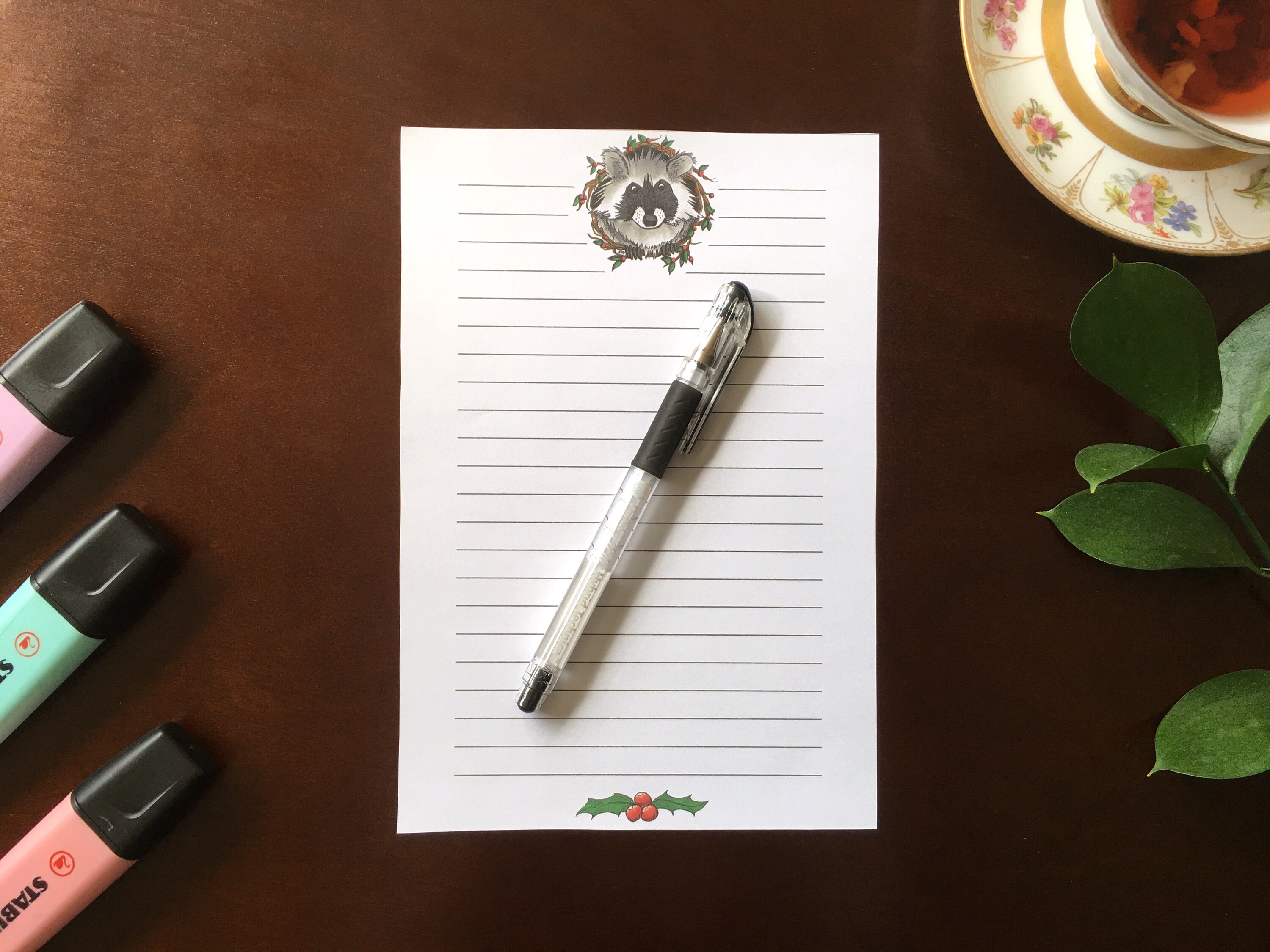 A5 Printable Holiday Raccoon Digital Paper, Instant Download Stationary ...