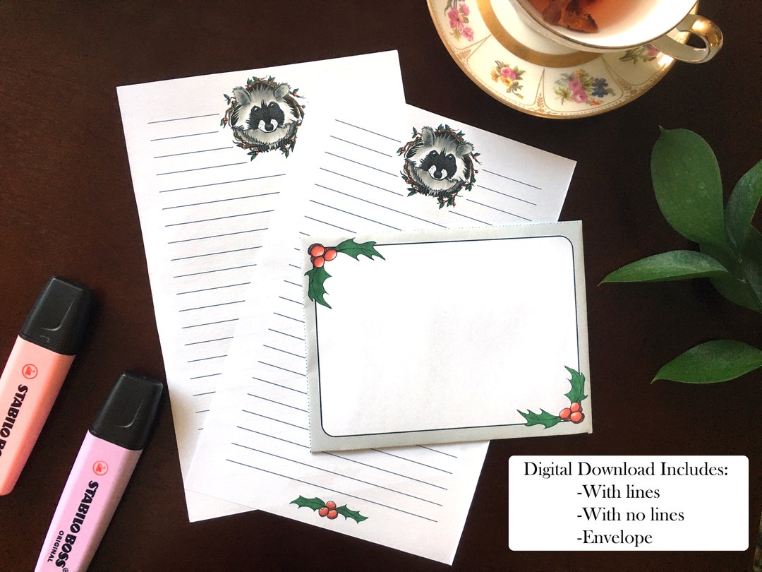 Printable Holiday Raccoon Digital Letter Set, Instant Download ...