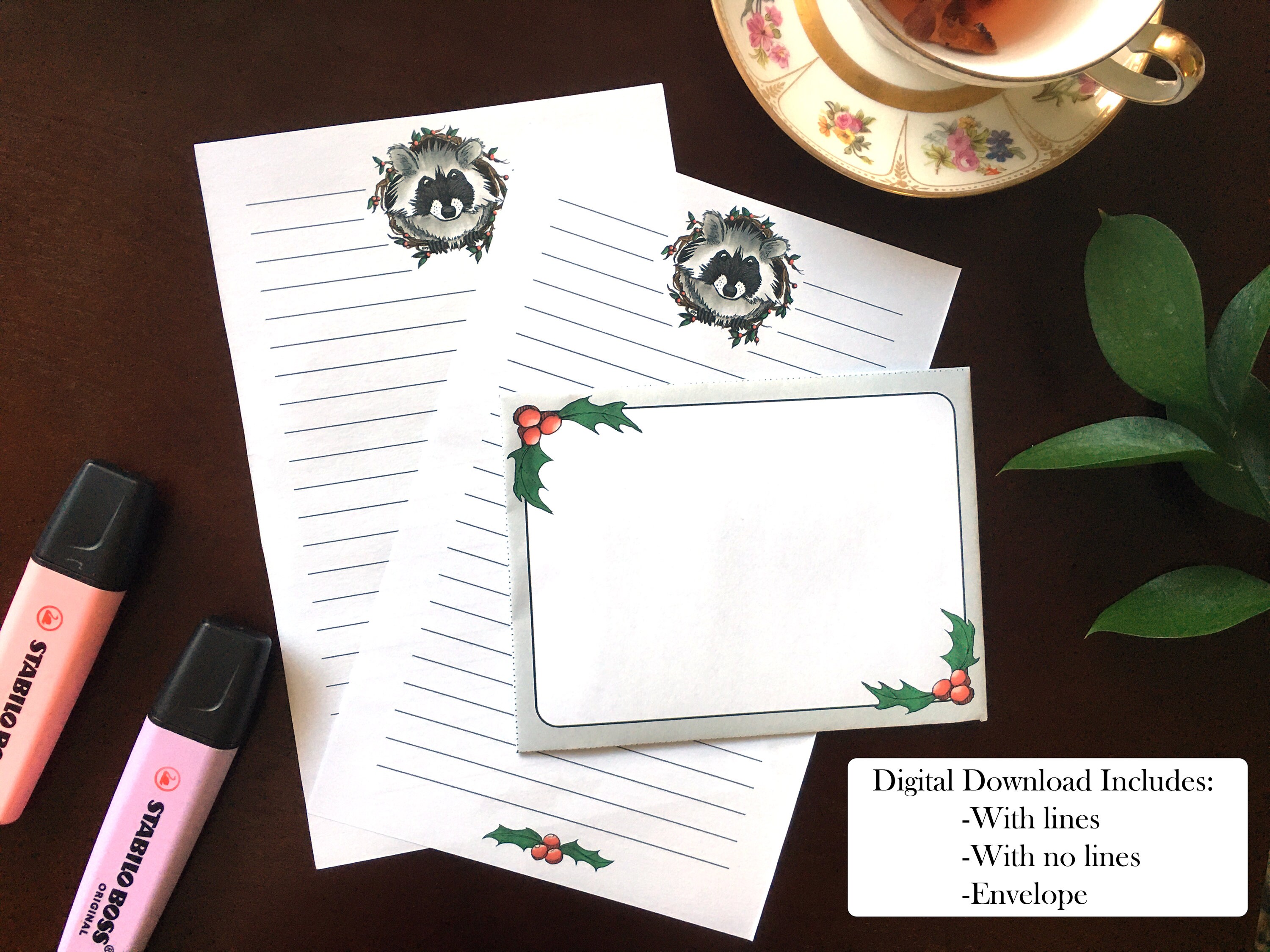 Printable Holiday Raccoon Digital Letter Set, Instant Download ...