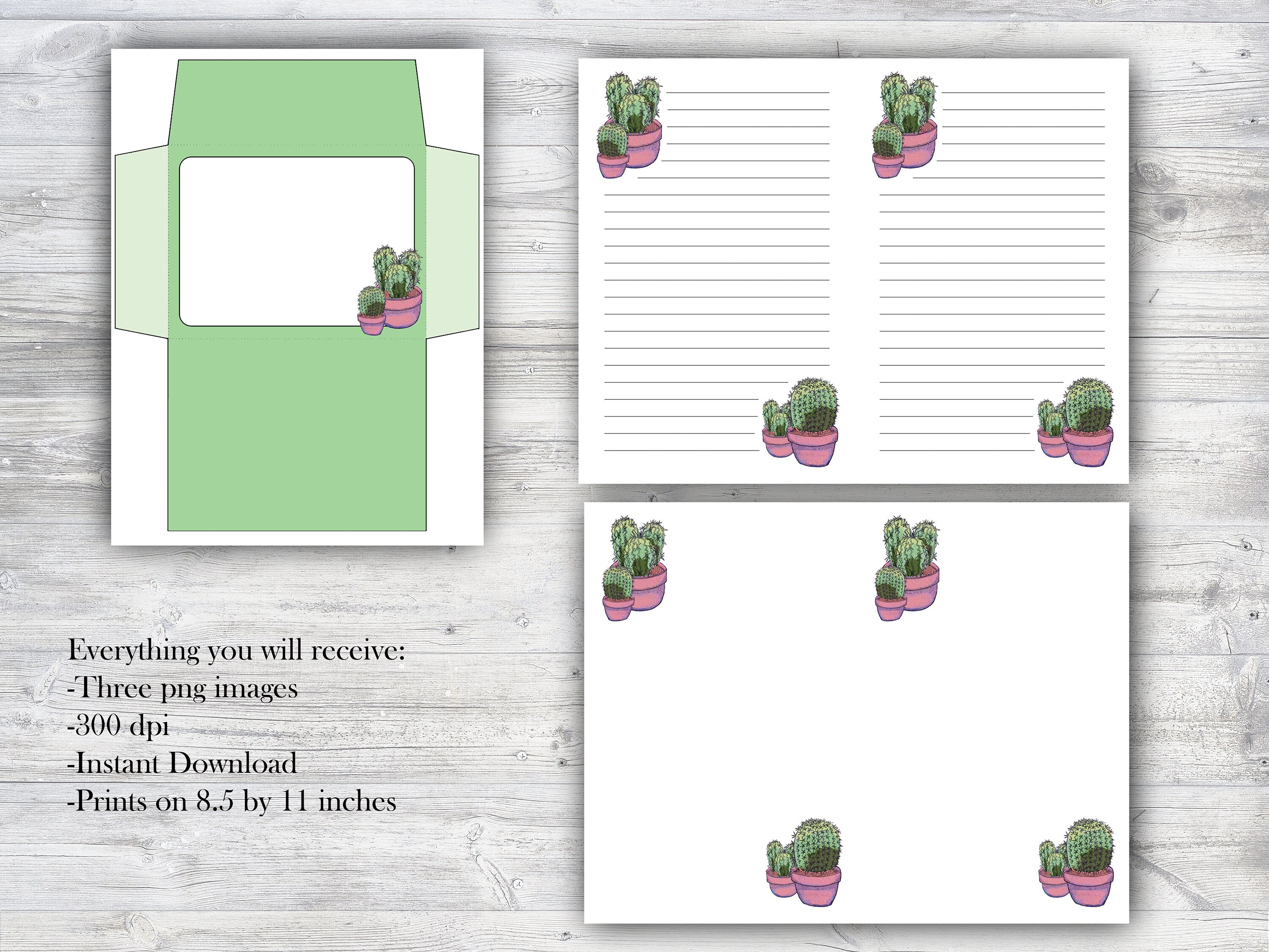 Cactus Digital Letter Set, Instant Download Stationary Sheets for ...