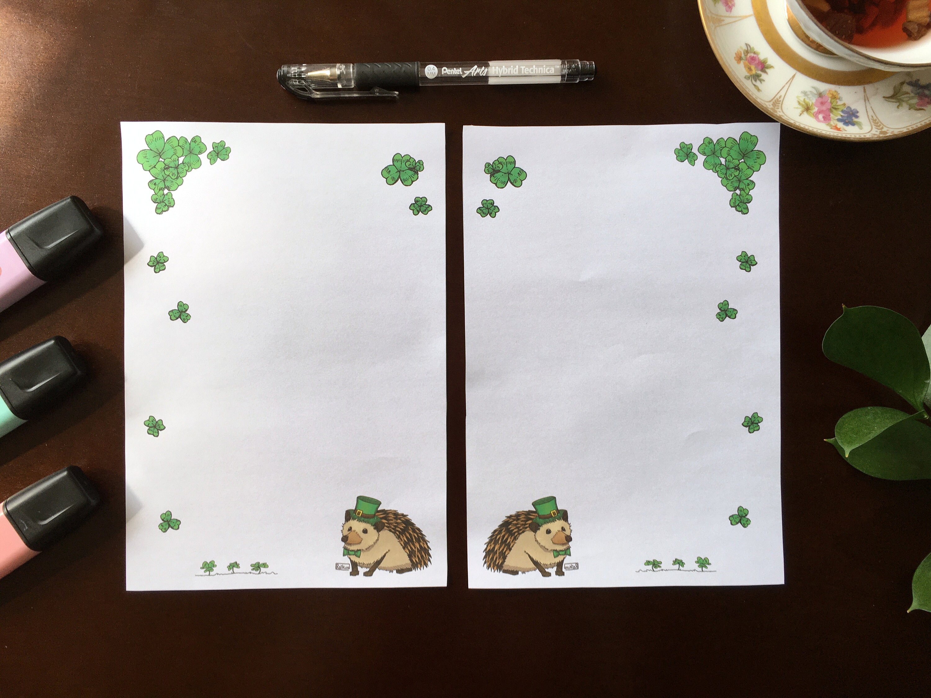 A5 Printable St. Patricks Day Hedgehog Paper, Instant Download ...