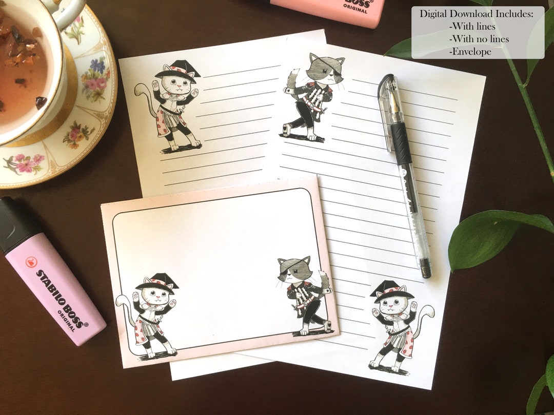 Printable Cute Cat Instant Download Stationary Sheets for Letter ...