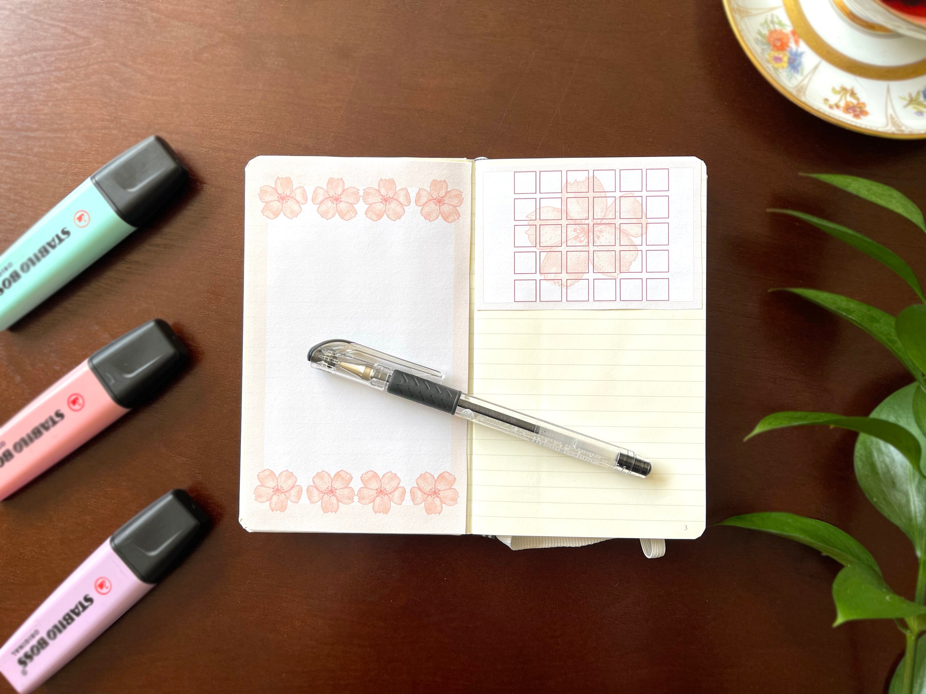 Printable Pink Cherry Blossom Flower Digital Note Set, Instant Download ...