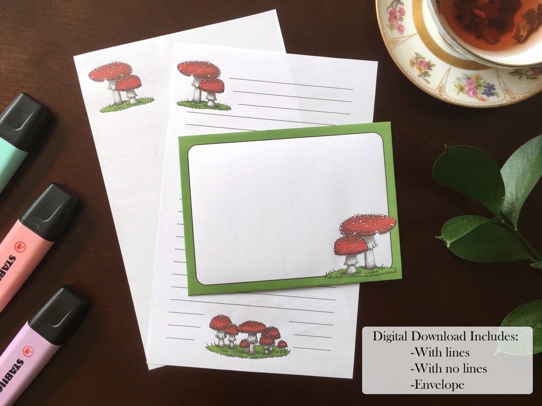 Printable Red Mushrooms Digital Letter Set, Instant Download Stationary ...