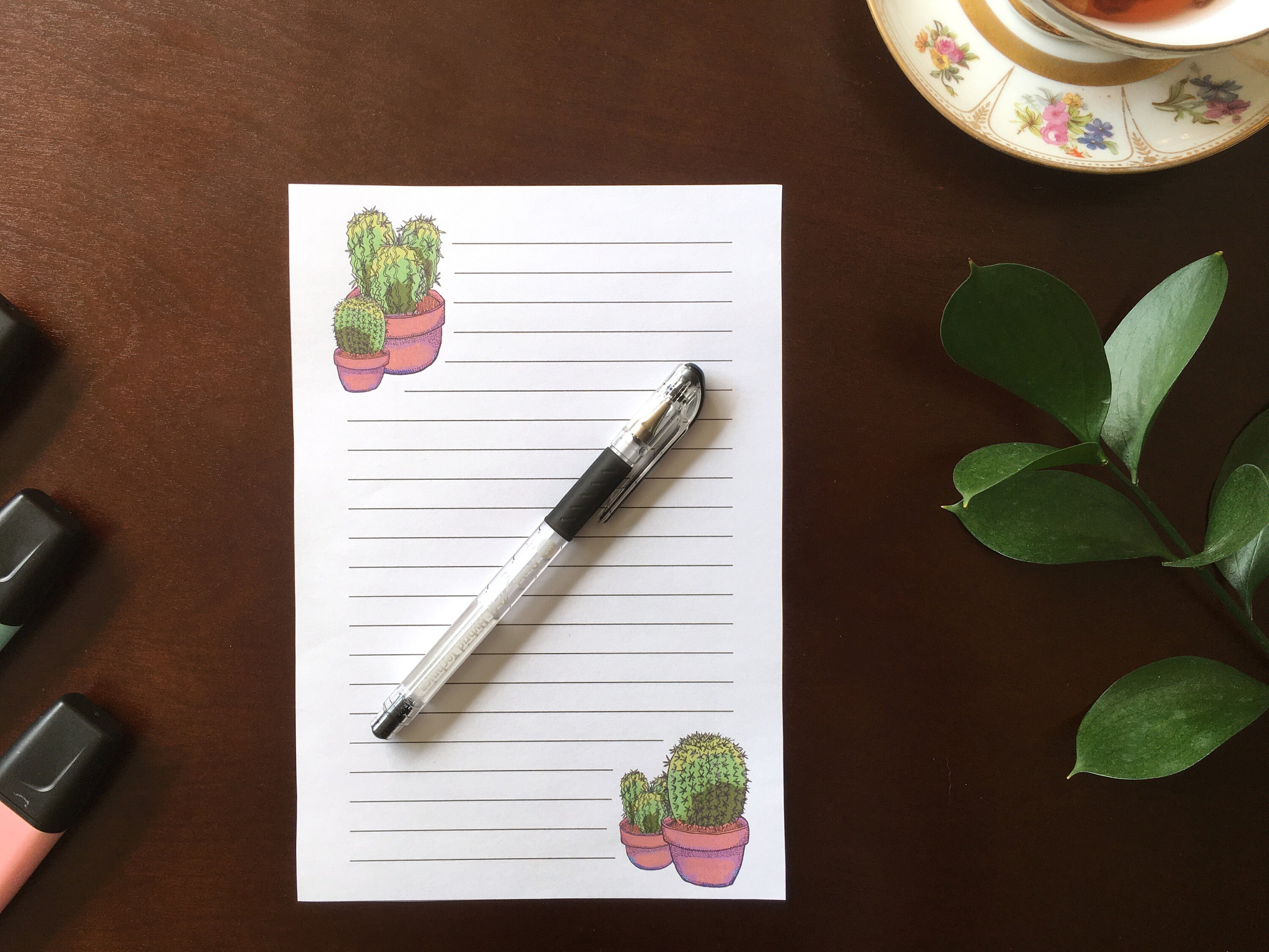 A5 Printable Cute Cactus Plant Paper, Instant Download Stationary ...