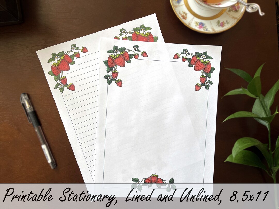 Printable Strawberry Digital Paper, Instant Download Stationary Sheets ...