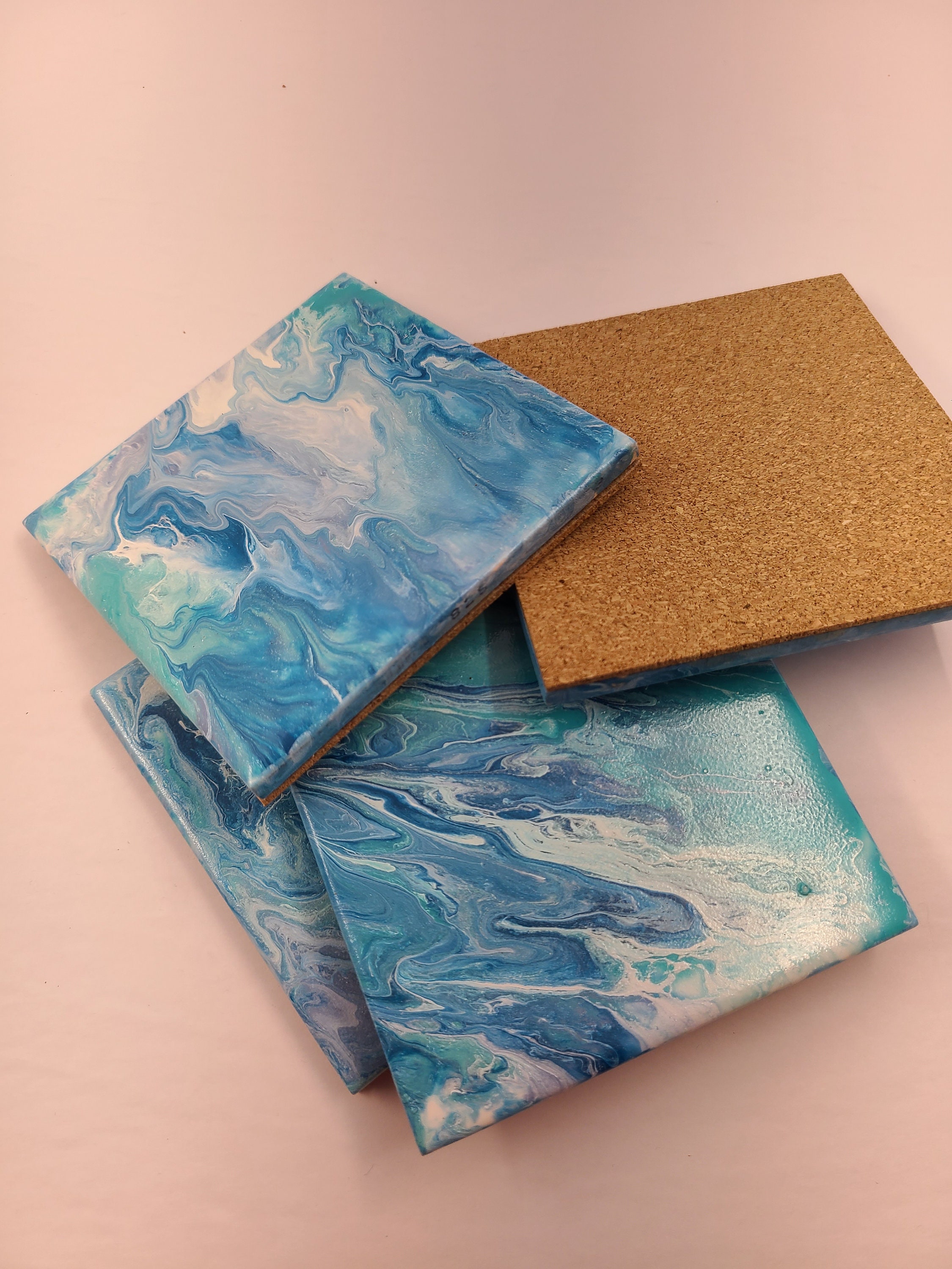 Hand Painted Ceramic Coasters in Blue and White Set of 4 With Cork ...