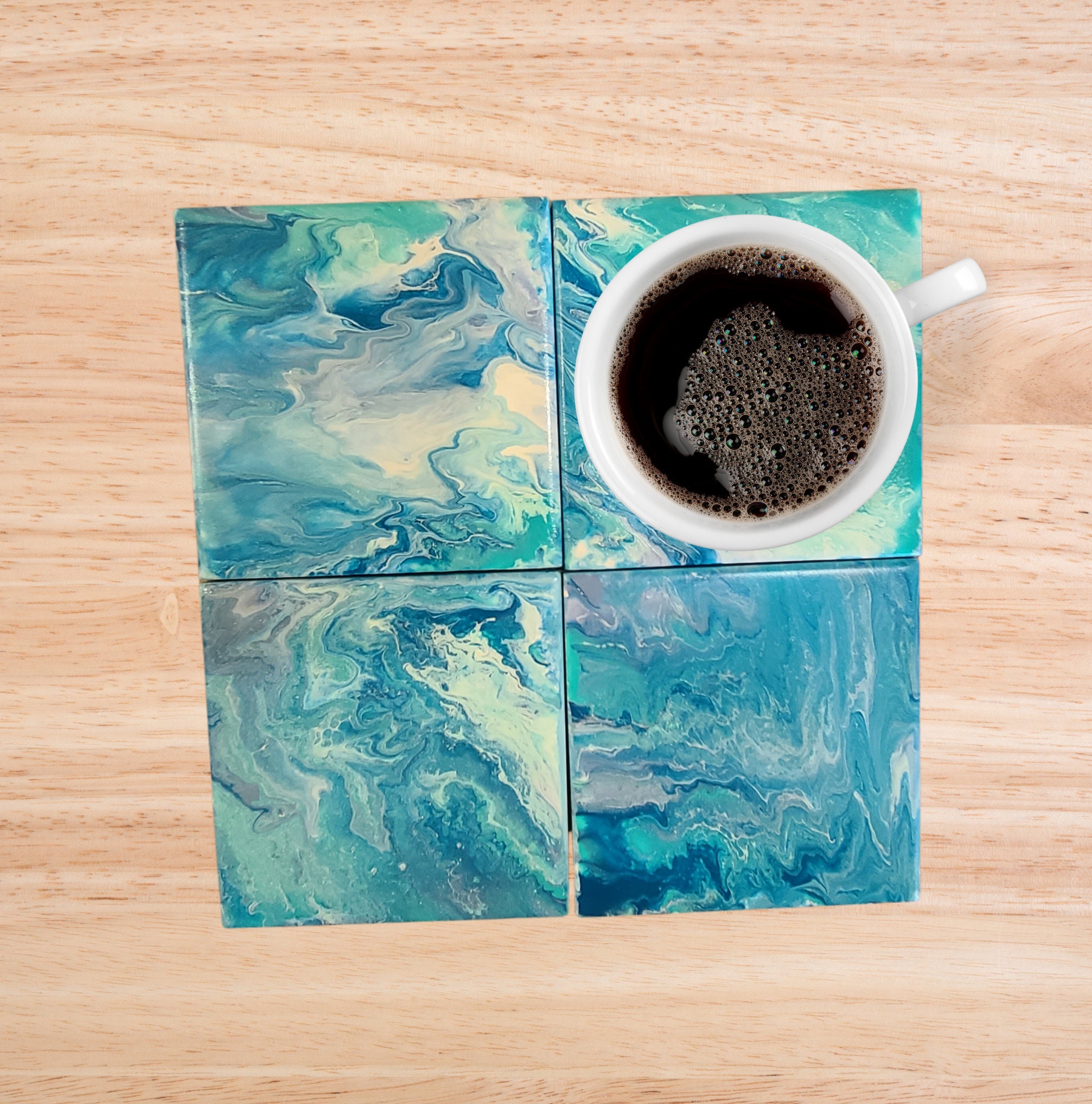Hand Painted Ceramic Coasters in Blue and White Set of 4 With Cork ...