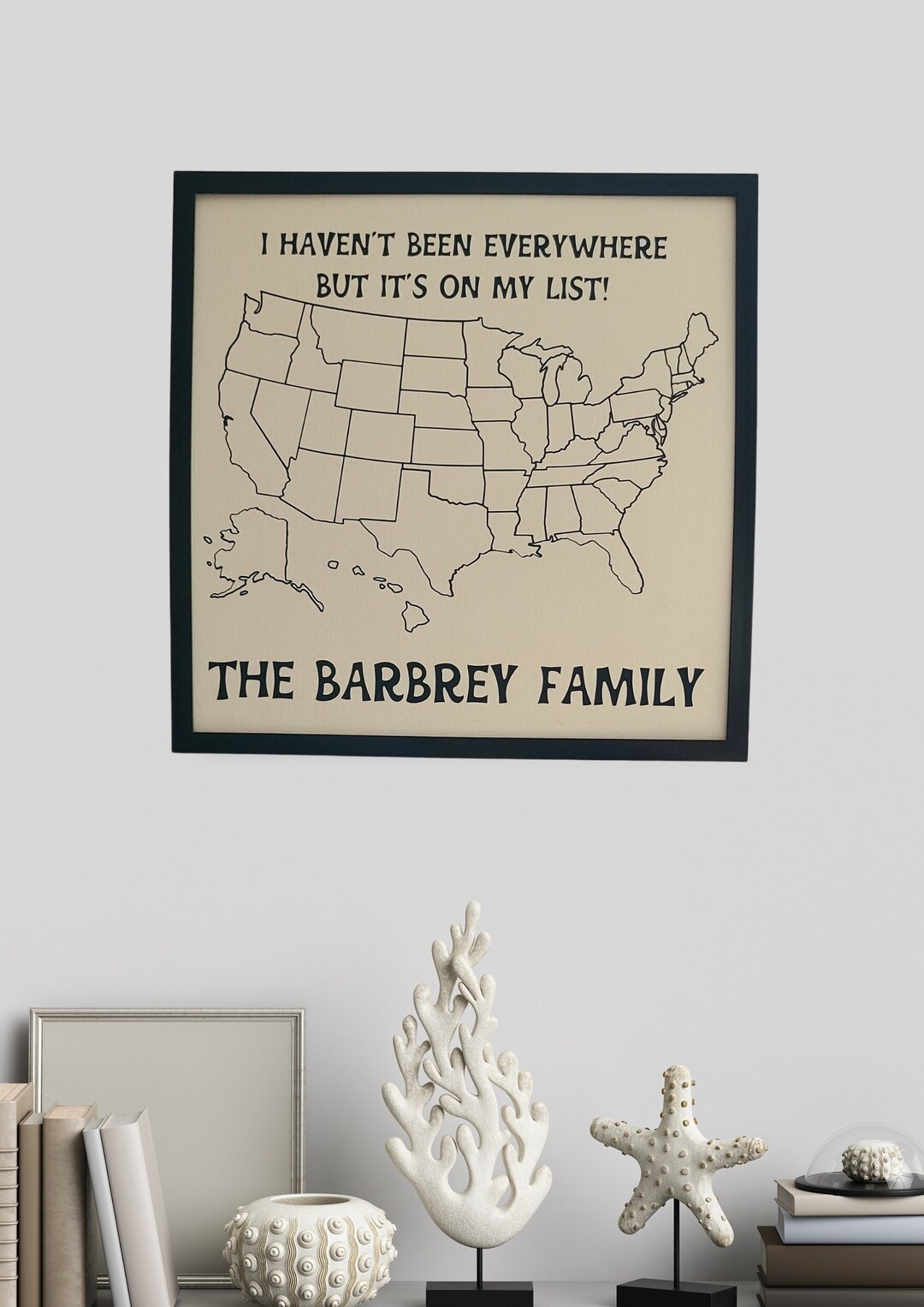 Personalized US Travel Map: Color-in Family Tracker, Framed Canvas ...