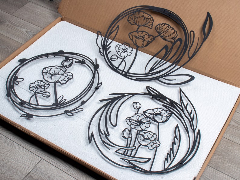 Poppy Flowers Metal Wall Decor Set Metal Wall Art Bedroom - Etsy