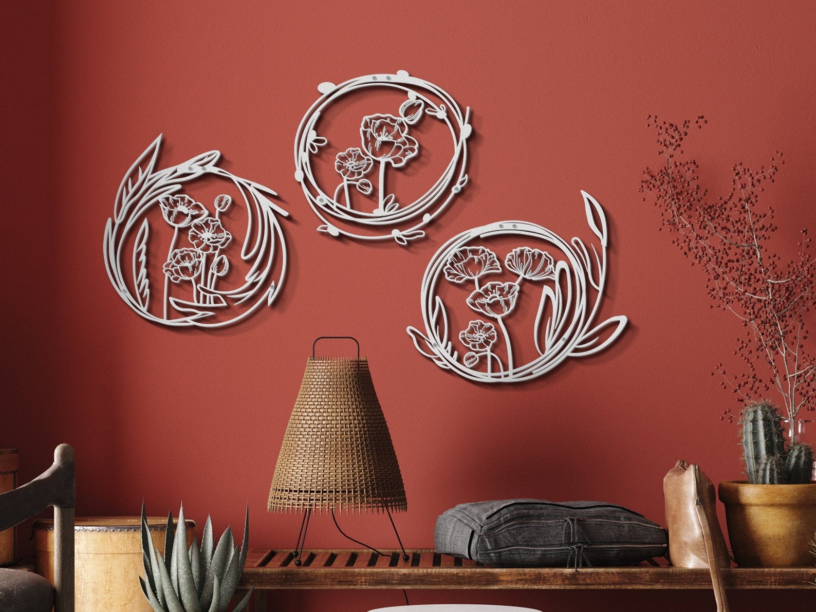 Poppy Flowers Metal Wall Decor Set Metal Wall Art Bedroom - Etsy