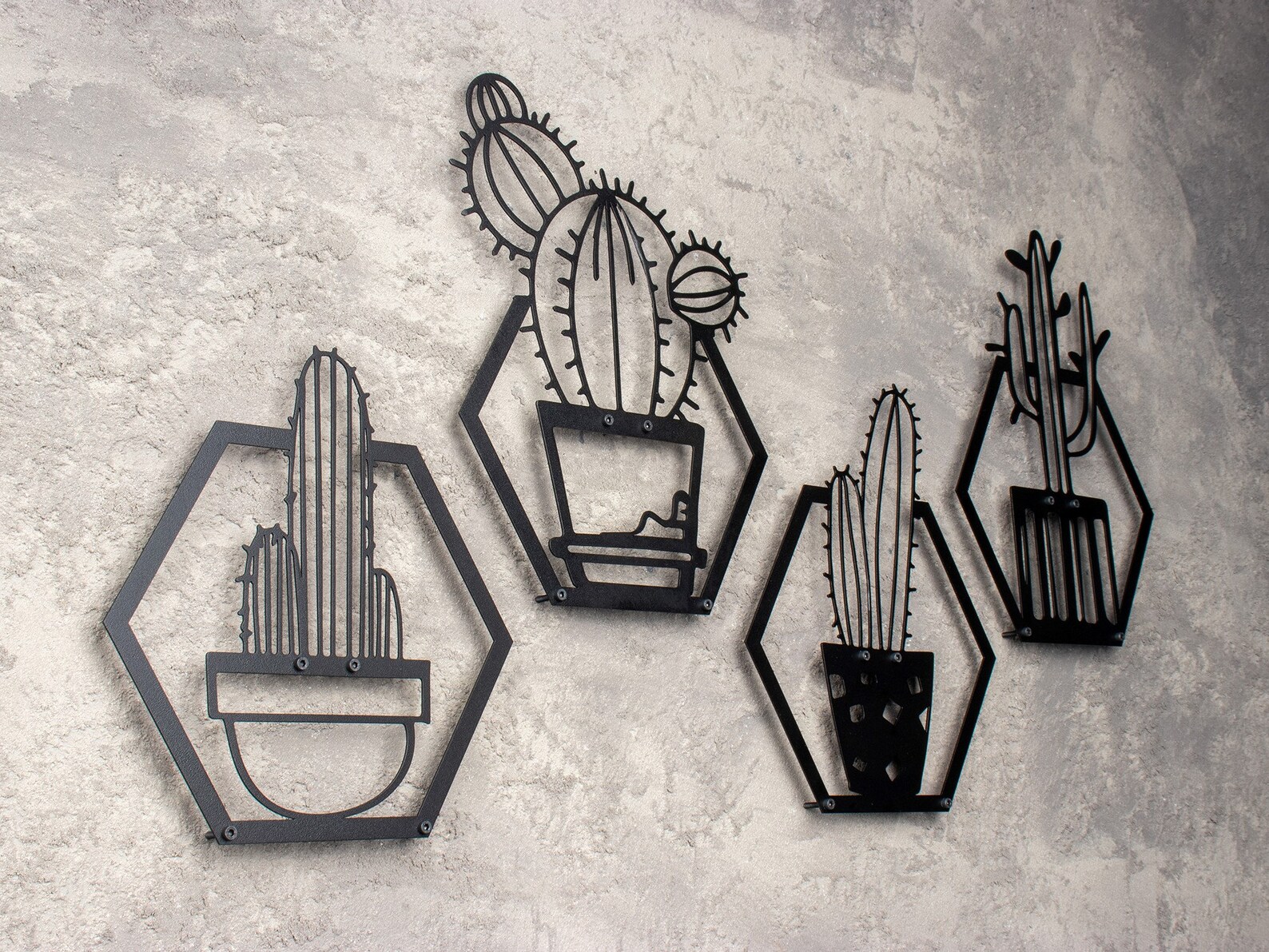 Geometric Cactus Flowers Metal Wall Art Living Room Decor - Etsy