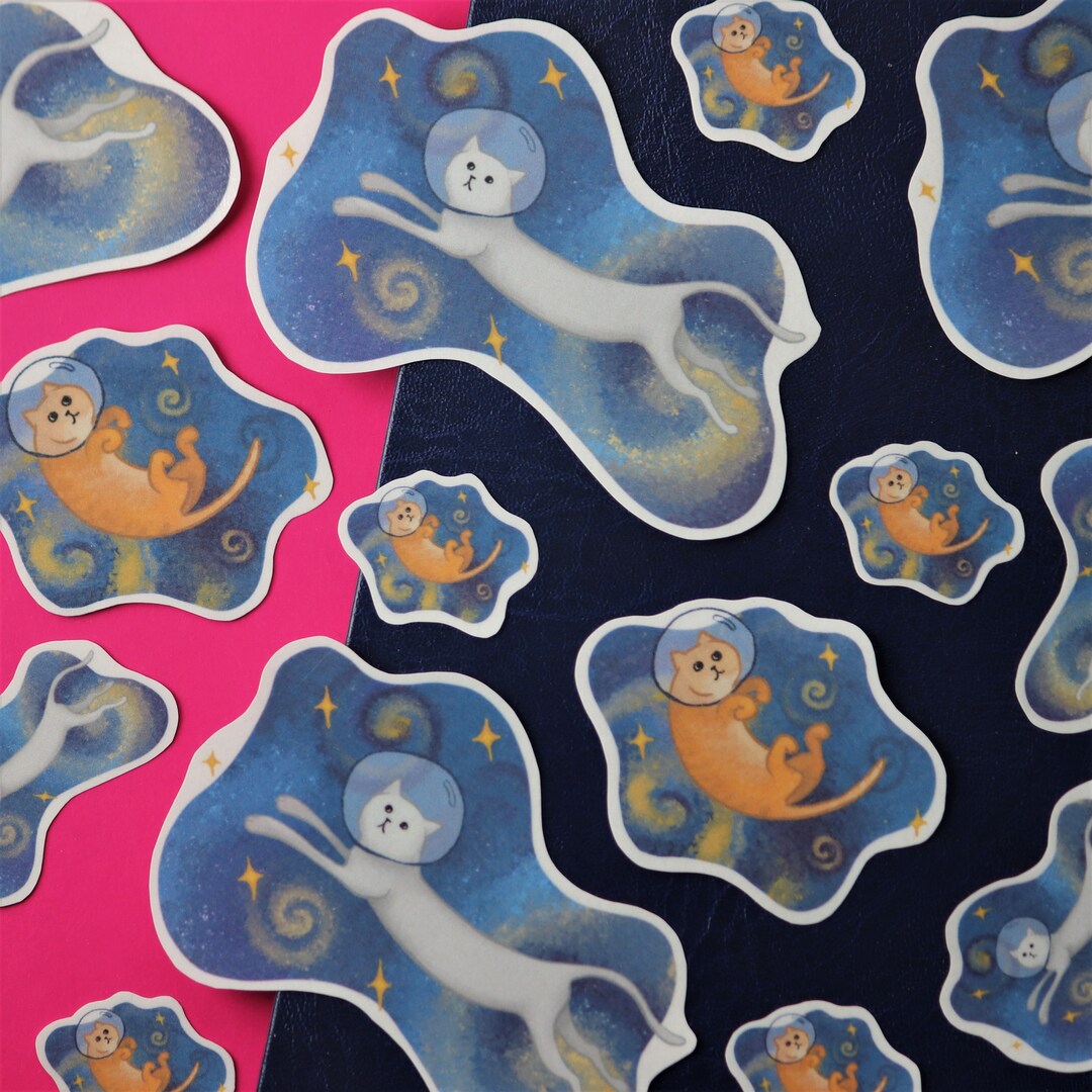 Space Cats STICKERS Cartoon Cat Drawings Vinyl Colorful Stickers - Etsy