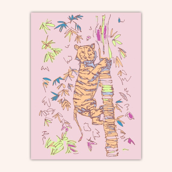 Climbing Tiger Fine Art Print Purple | Etsy